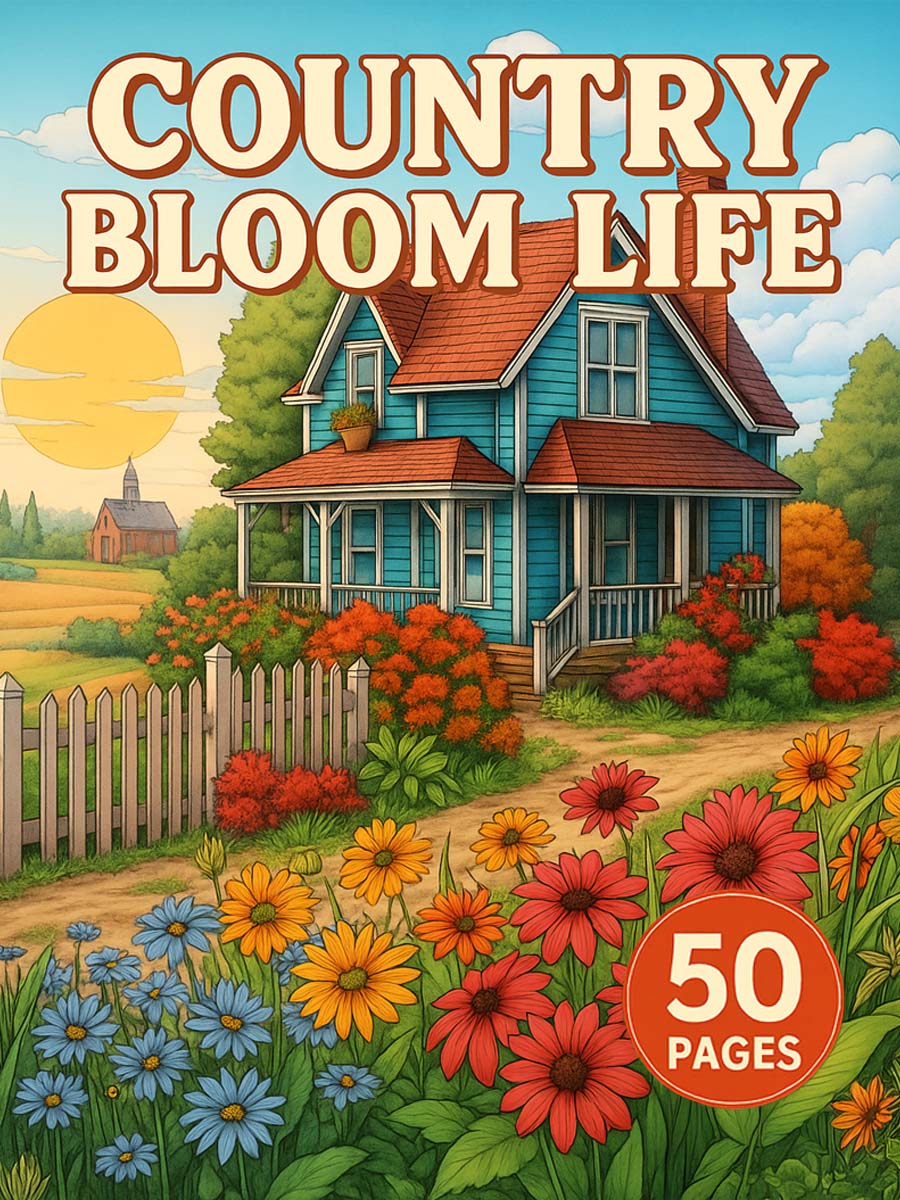 Country Bloom Life – 50 Rustic Country-Themed Pages - Colors Craze Shop
