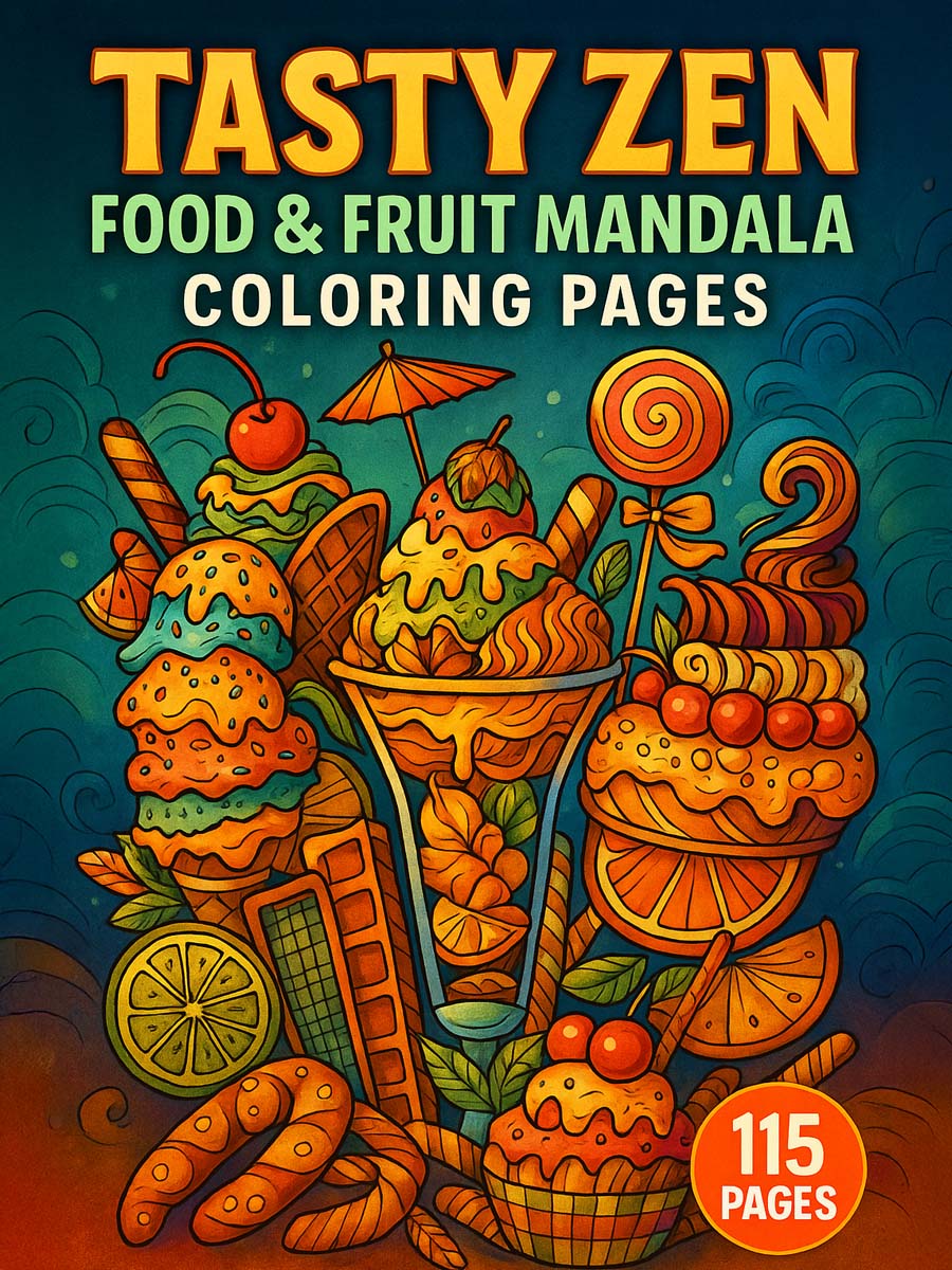 Tasty Zen – 115 Food & Fruit Mandala Coloring Pages - Colors Craze Shop